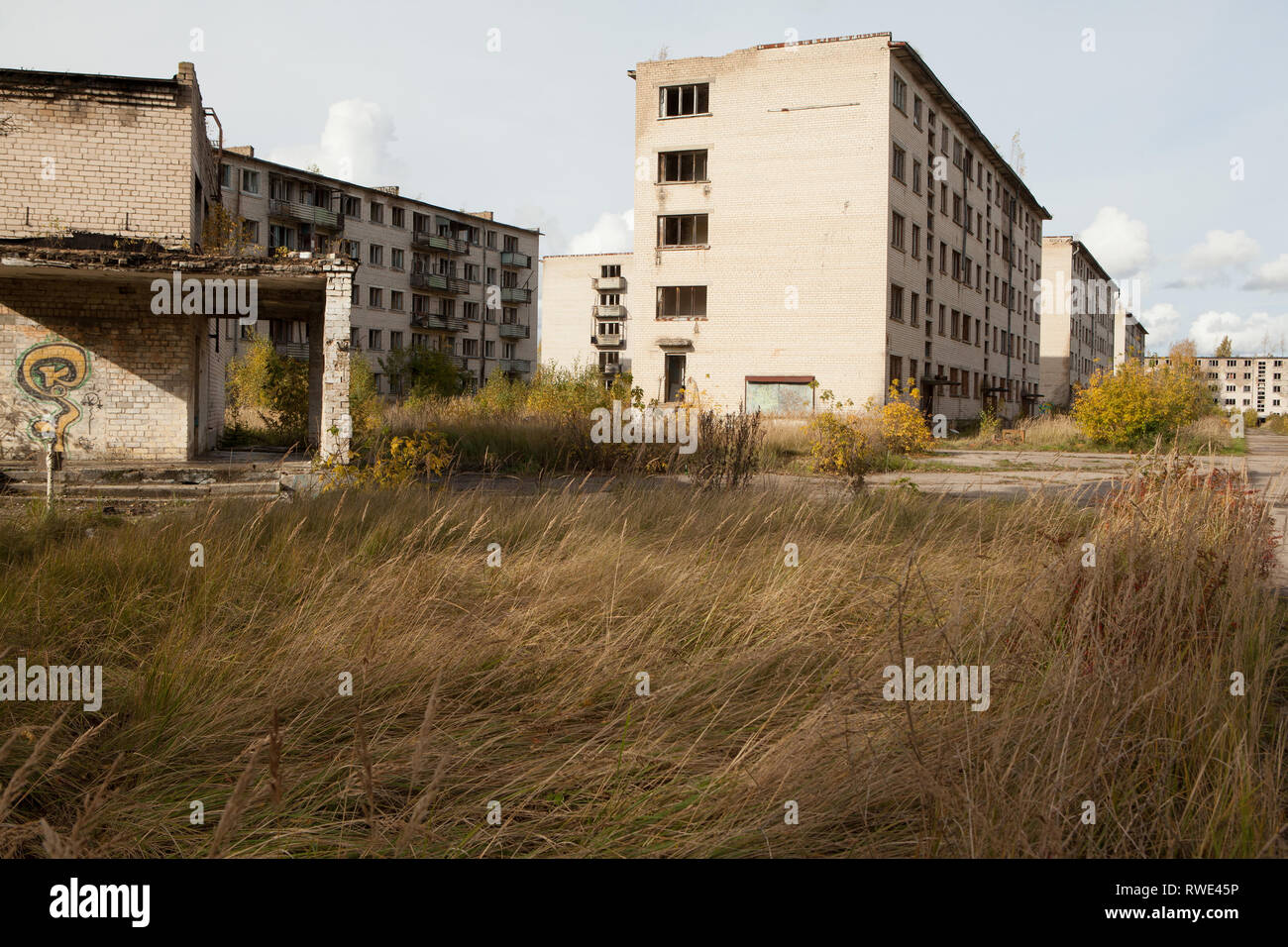 Abandoned apartment blocks at Skrunda-1, former soviet defence ...