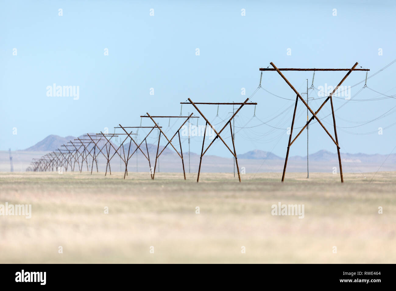 Endless power lines in the south of Namibia Stock Photo - Alamy