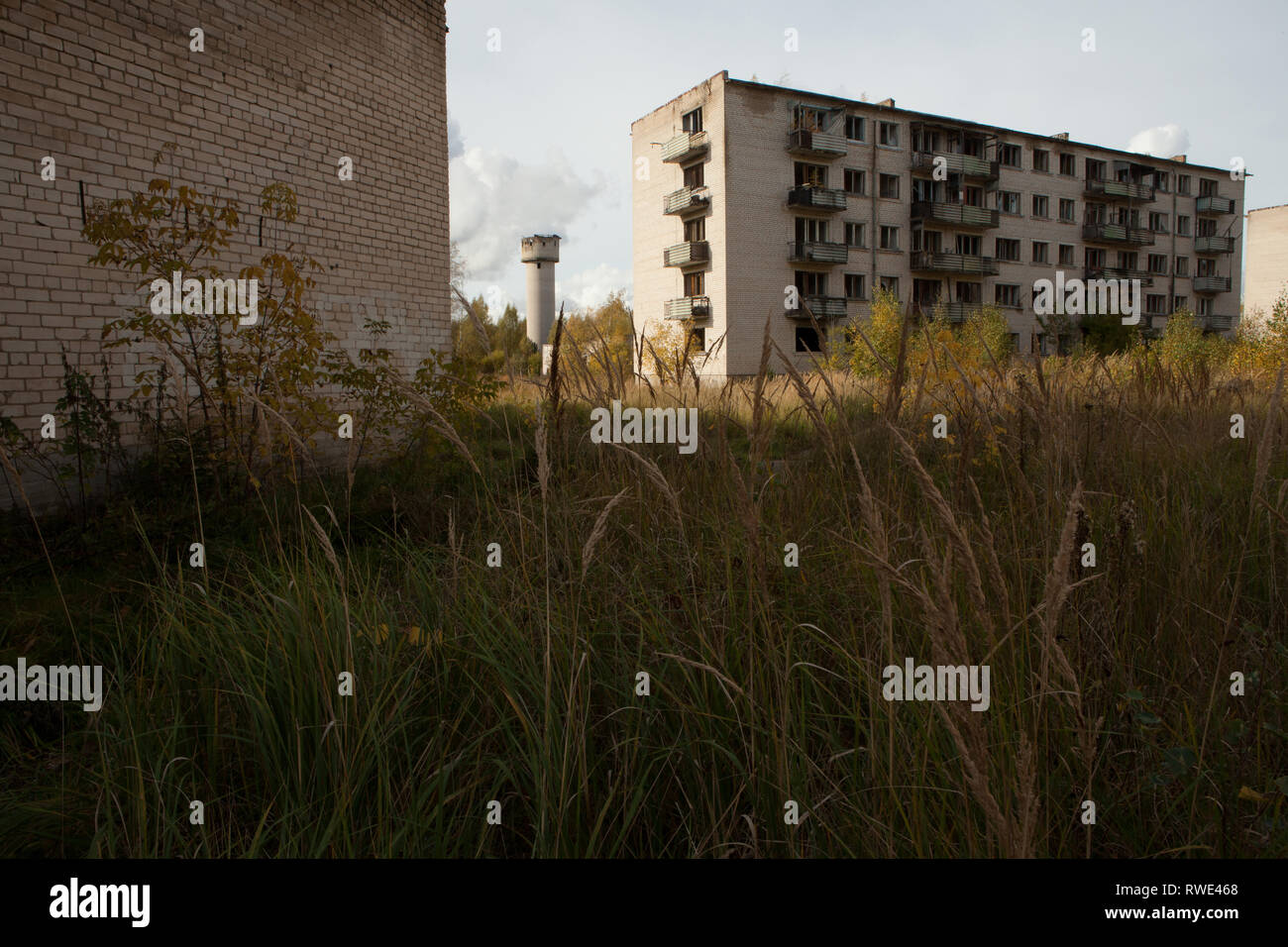 Abandoned apartment blocks at Skrunda-1, former soviet defence ...
