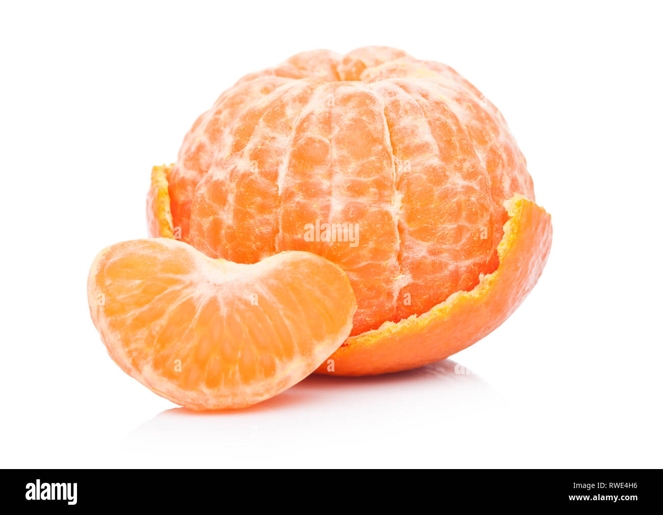 Fresh organic mandarins tangerines fruits with peeled halves on white ...