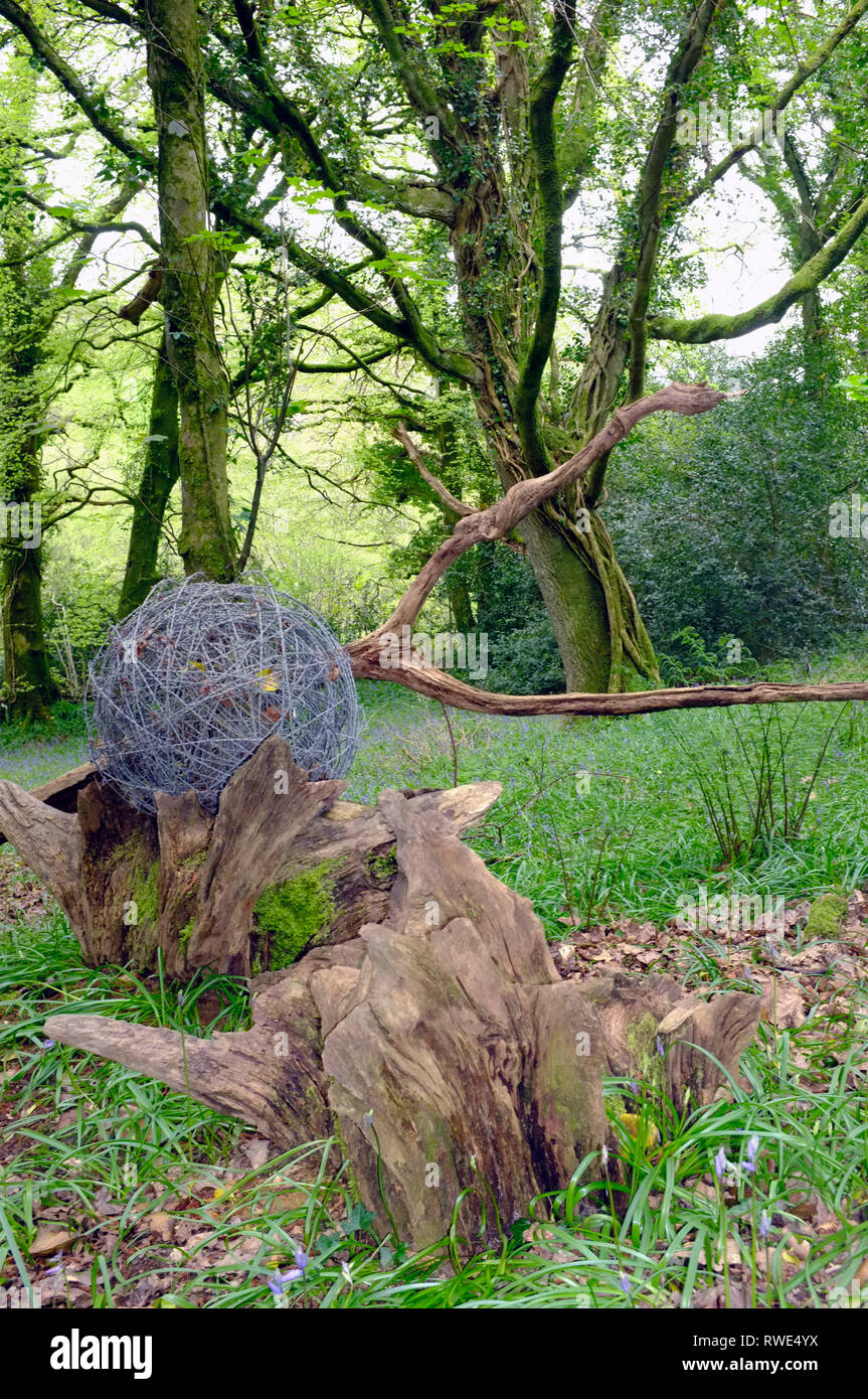 Metal sculpture in Deer Wood, nr Loddiswell, South Devon, UK Stock ...