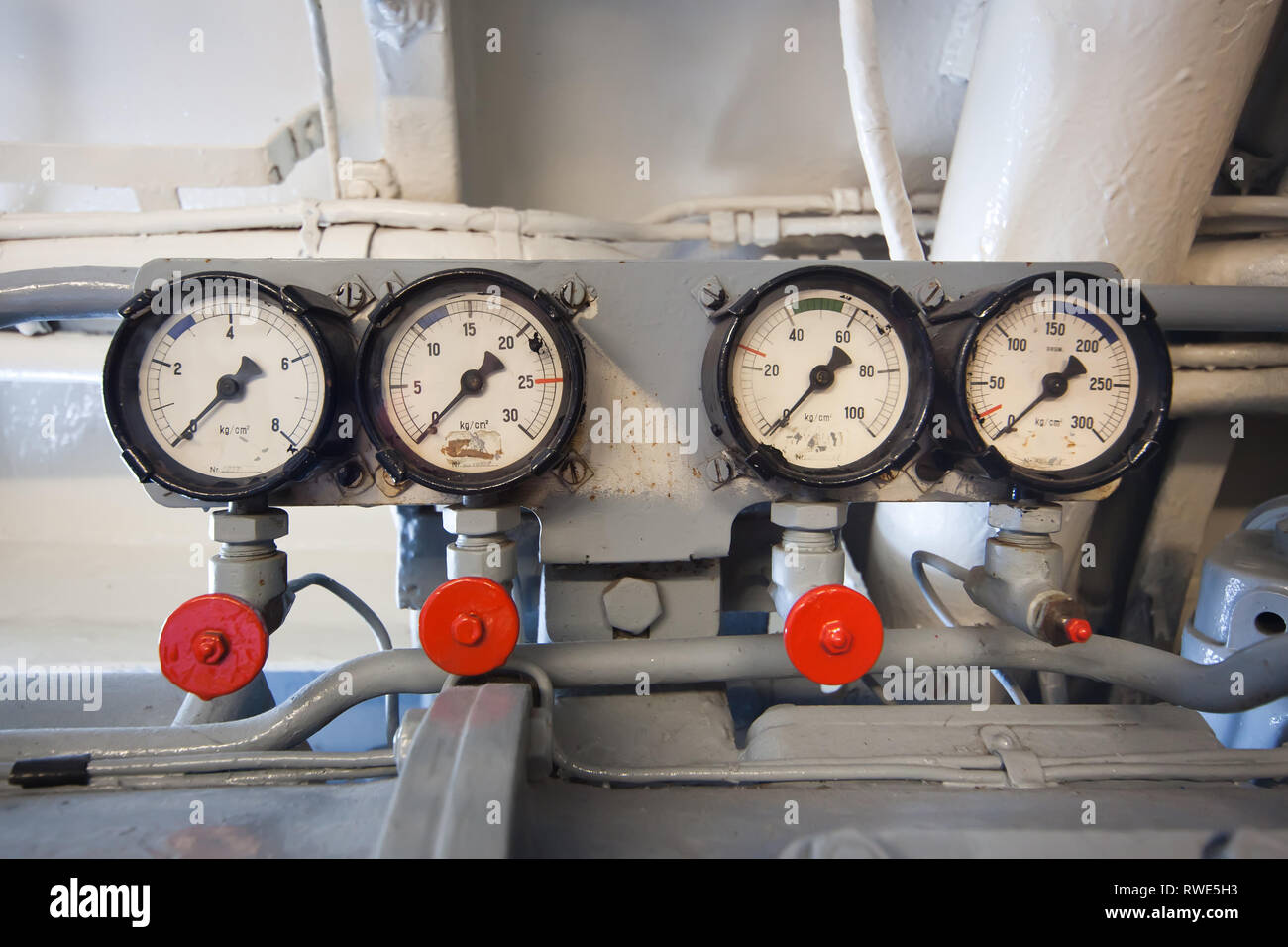 German world war 2 submarine - gauges in electric engine room Stock ...