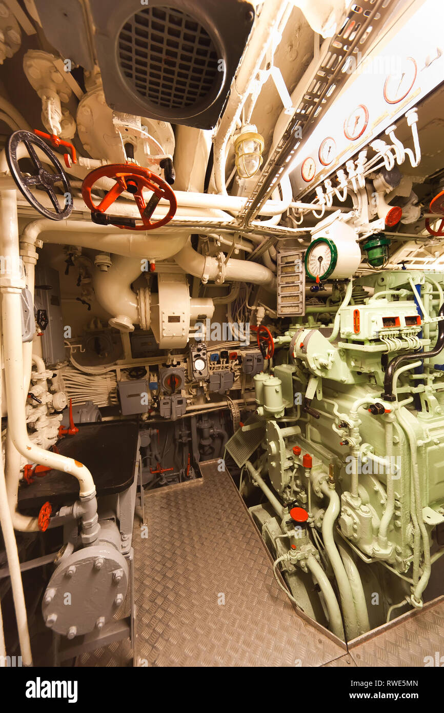 German world war 2 submarine type VIIC/41 - diesel engine compartment ...