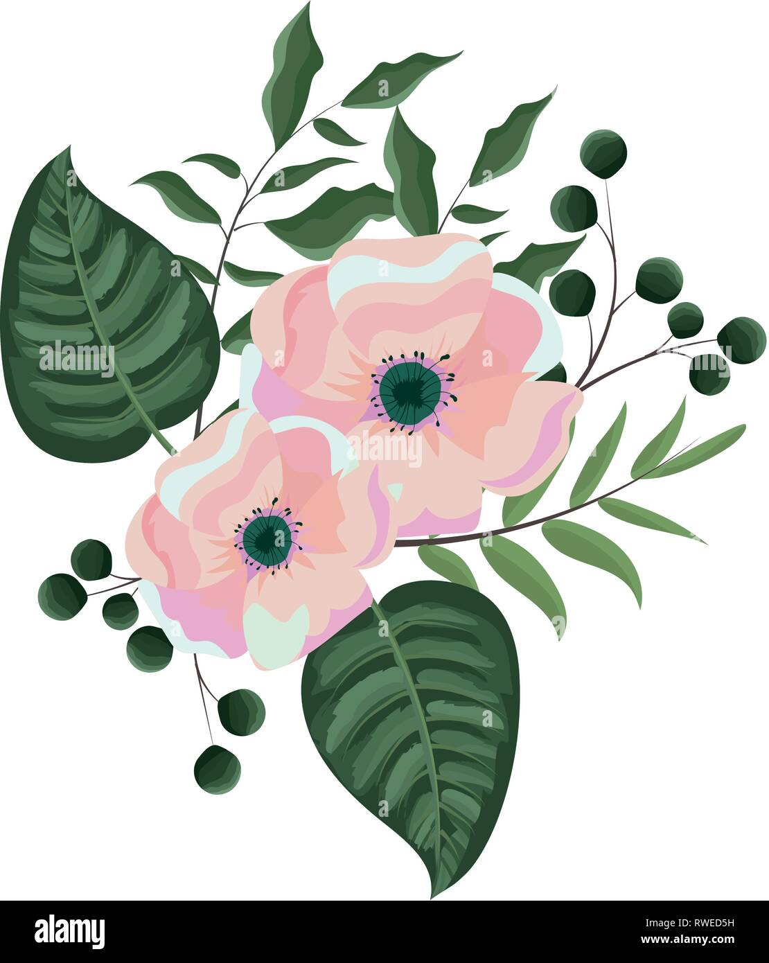Spring flowers with leaves Stock Vector Image & Art - Alamy
