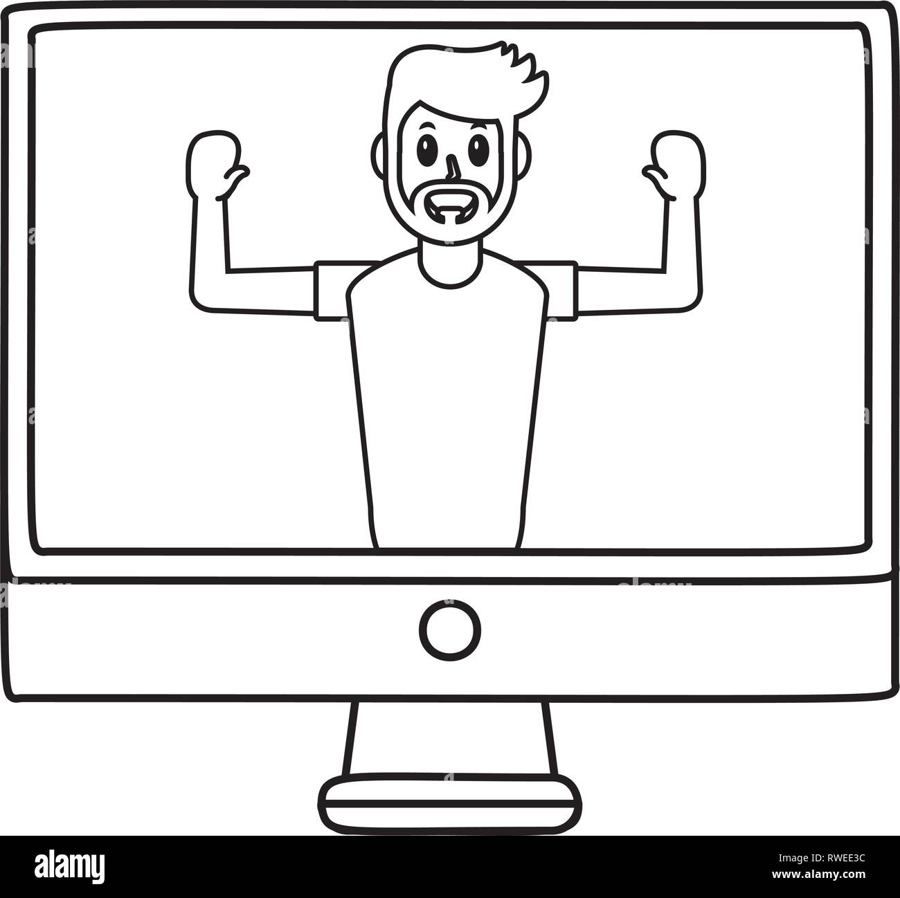 technology computer cartoon in black and white Stock Vector Image & Art ...