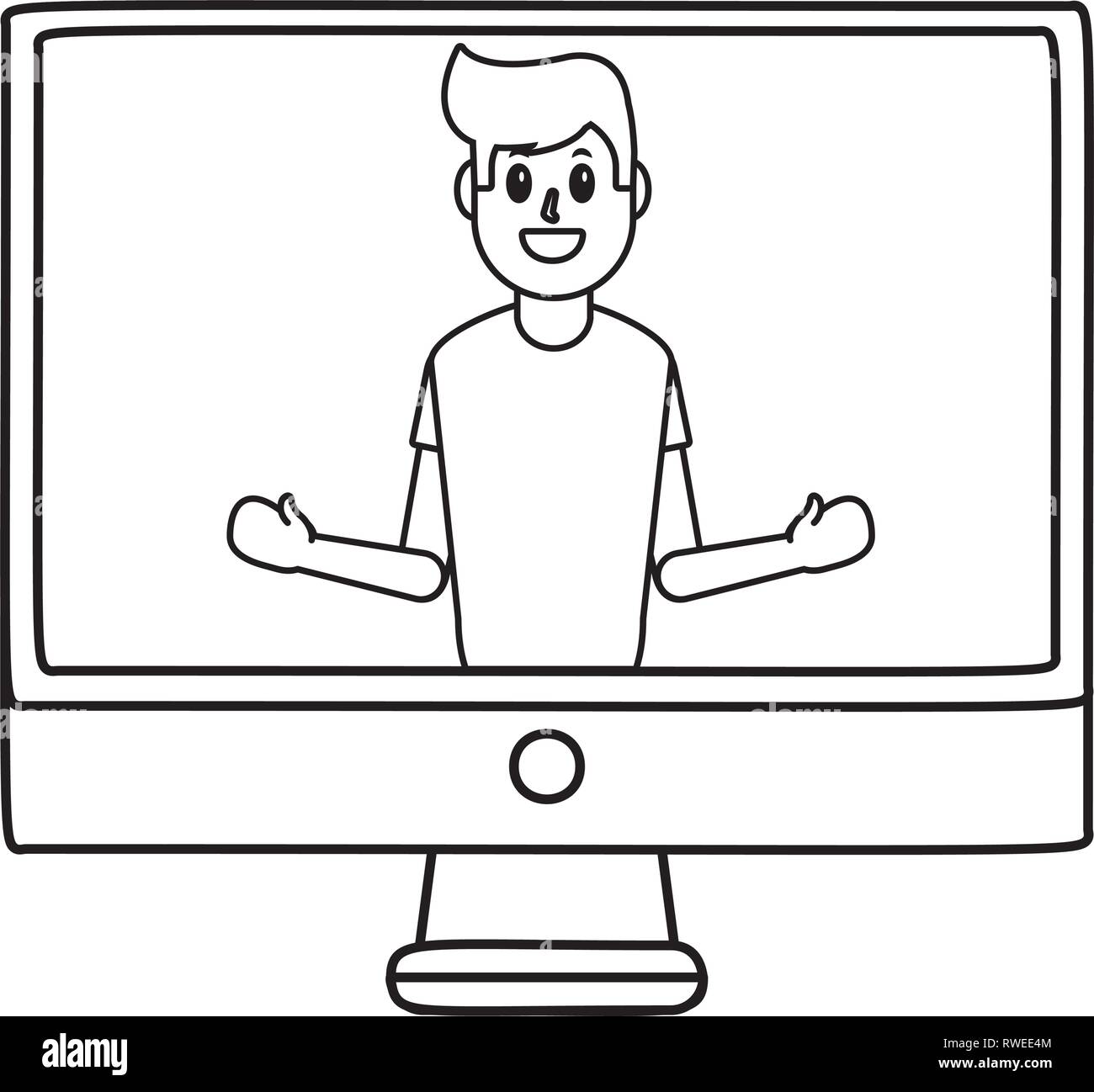 technology computer cartoon in black and white Stock Vector Image & Art ...