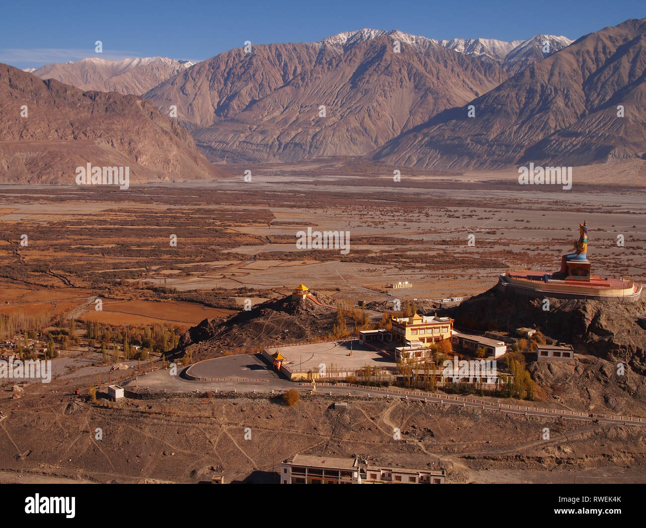 Diskit Gompa giant Maitreya Buddha statue, seen from the roof of the ...