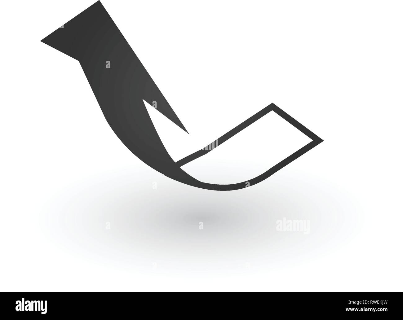 Abstract 3d ribbon like arrow in perspective with shadow, shows ...