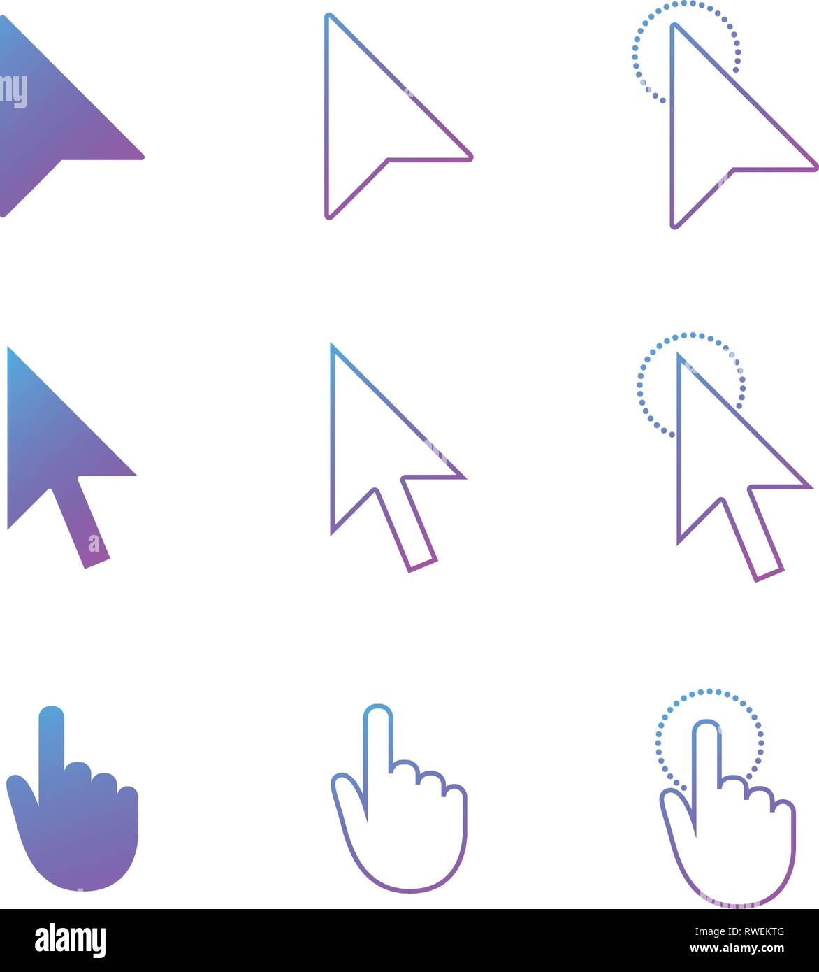 mouse cursor icon set , arrow and hand in modern gradient style. click and link web icons ...