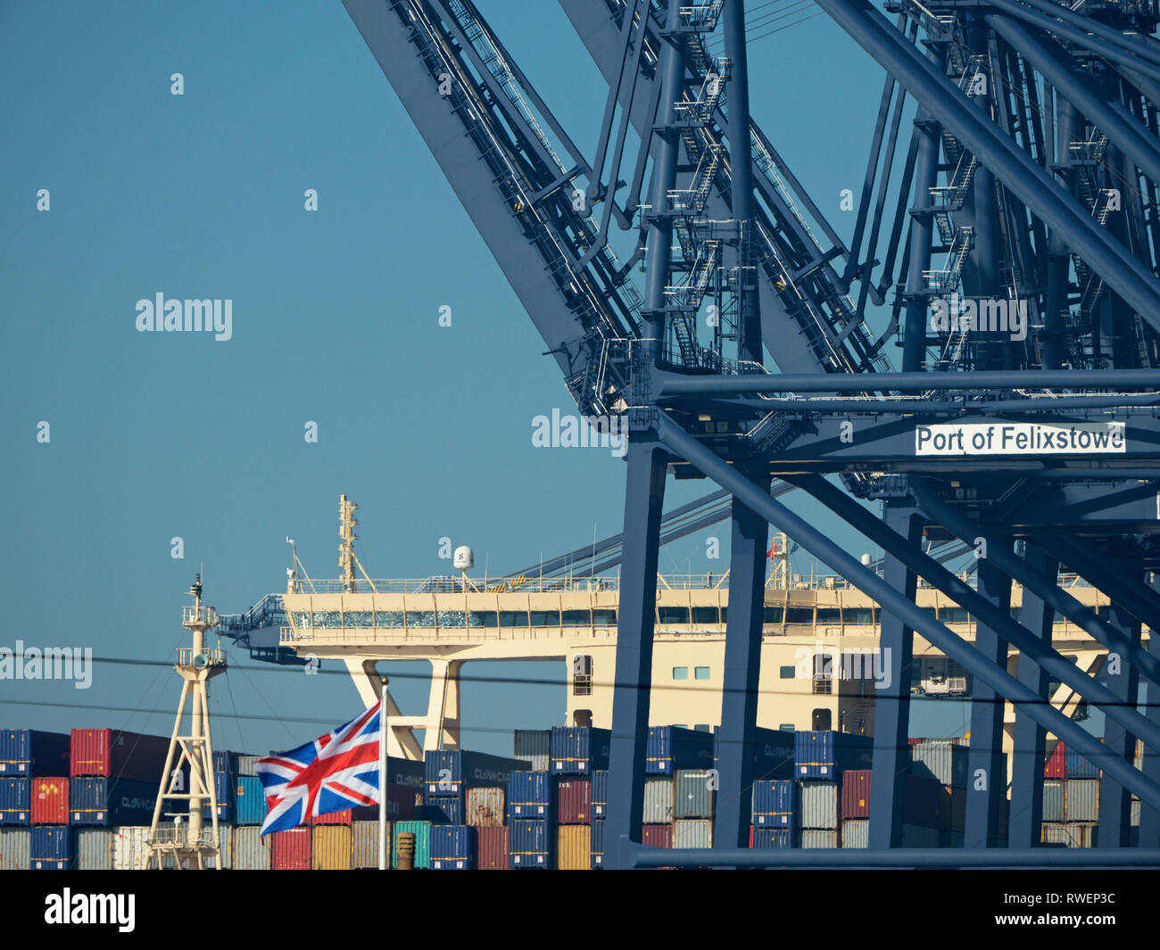 British imports and exports - Mega container ship alongside "Port of ...