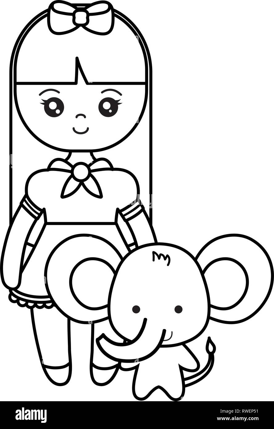 cute and little elephant with girl vector illustration design Stock ...