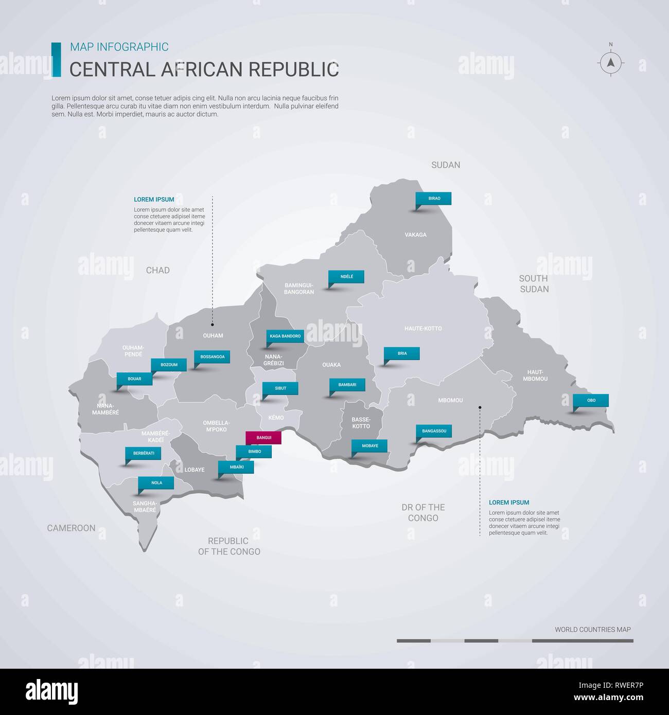 Central African Republic vector map with infographic elements, pointer ...