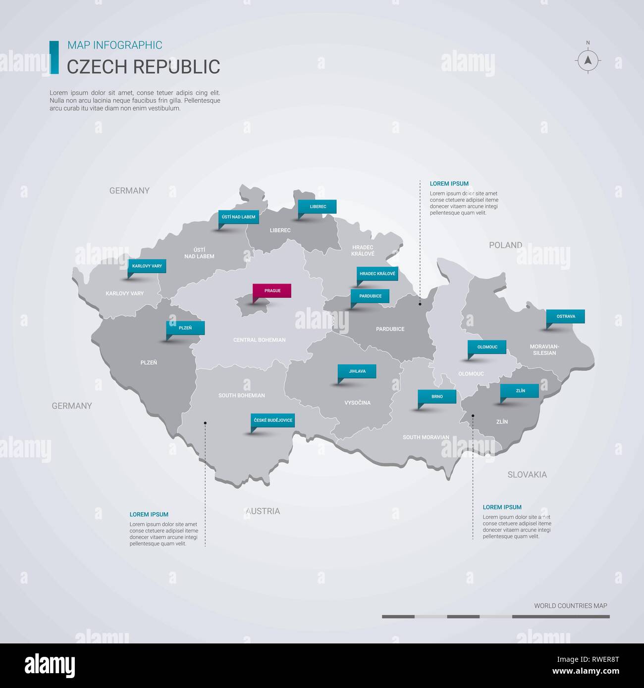 Czech Republic vector map with infographic elements, pointer marks ...