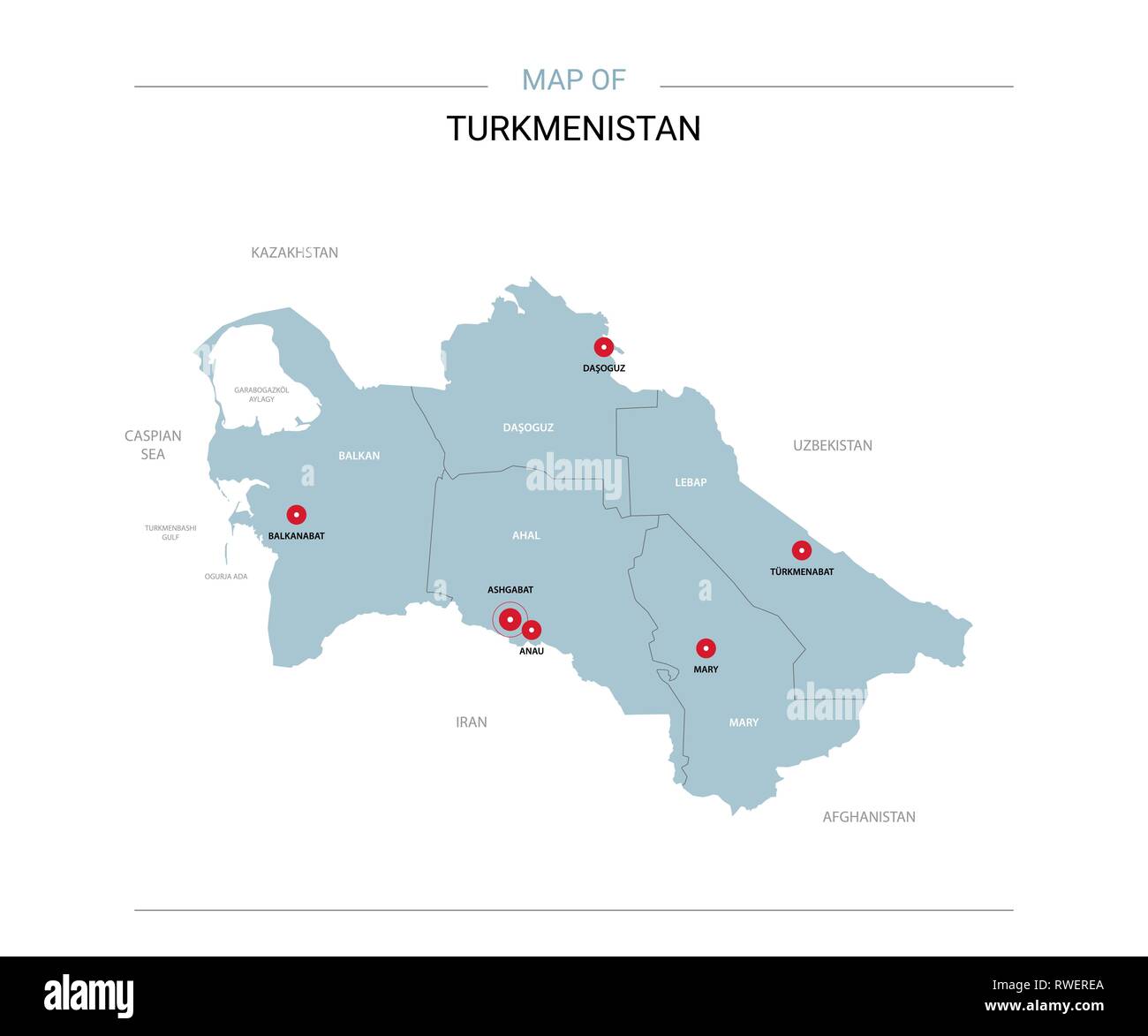 Turkmenistan Vector Map Editable Template With Regions Cities Red