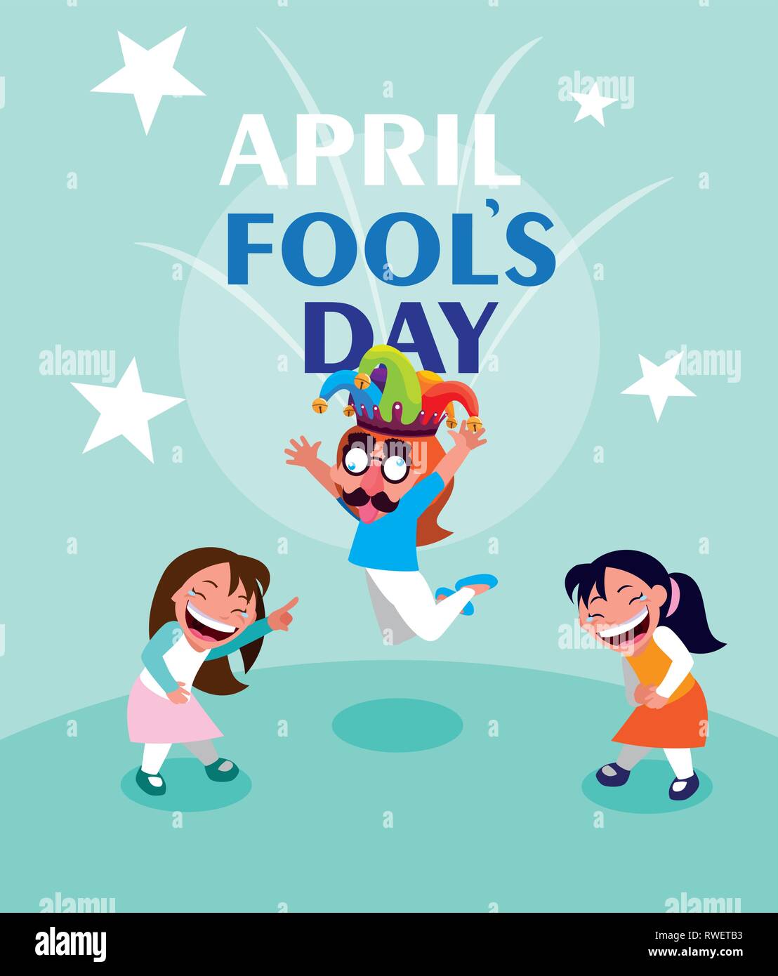happy little girls april fools day card vector illustration design ...