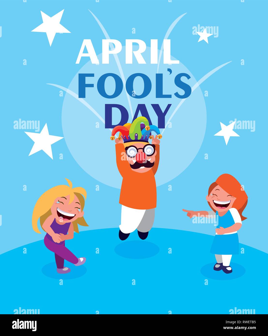 happy little girls april fools day card vector illustration design ...