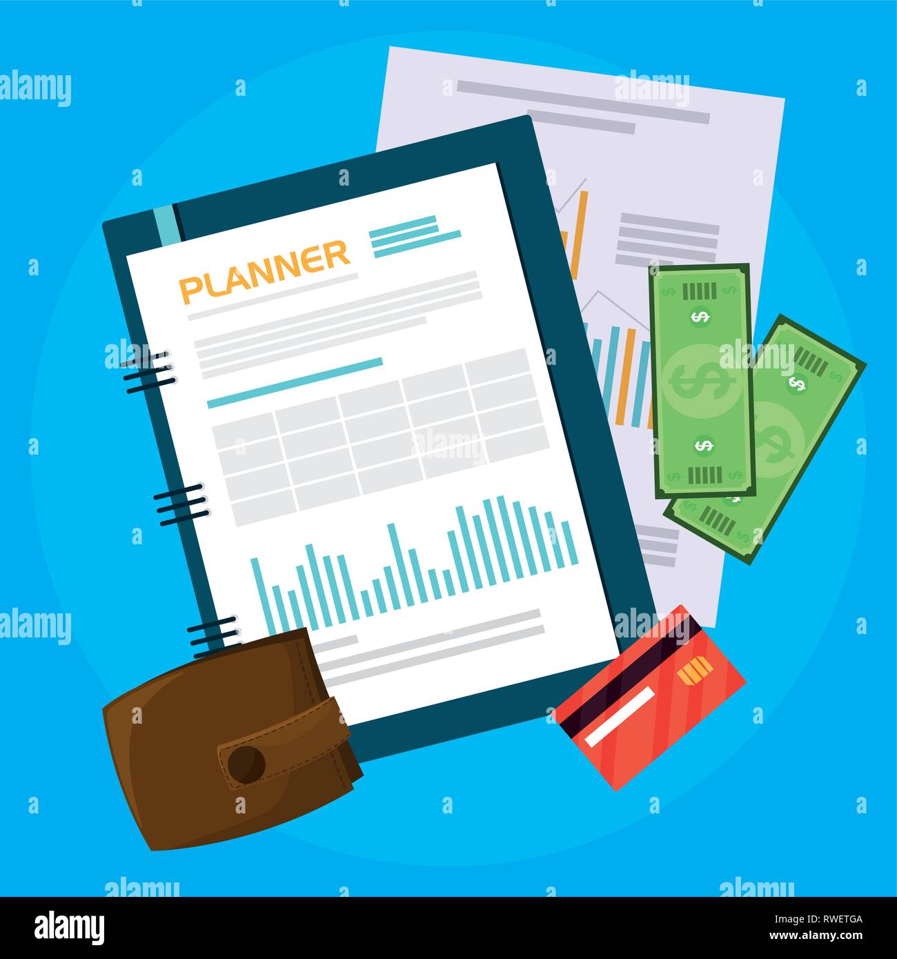 air view documents and office set items vector illustration design ...