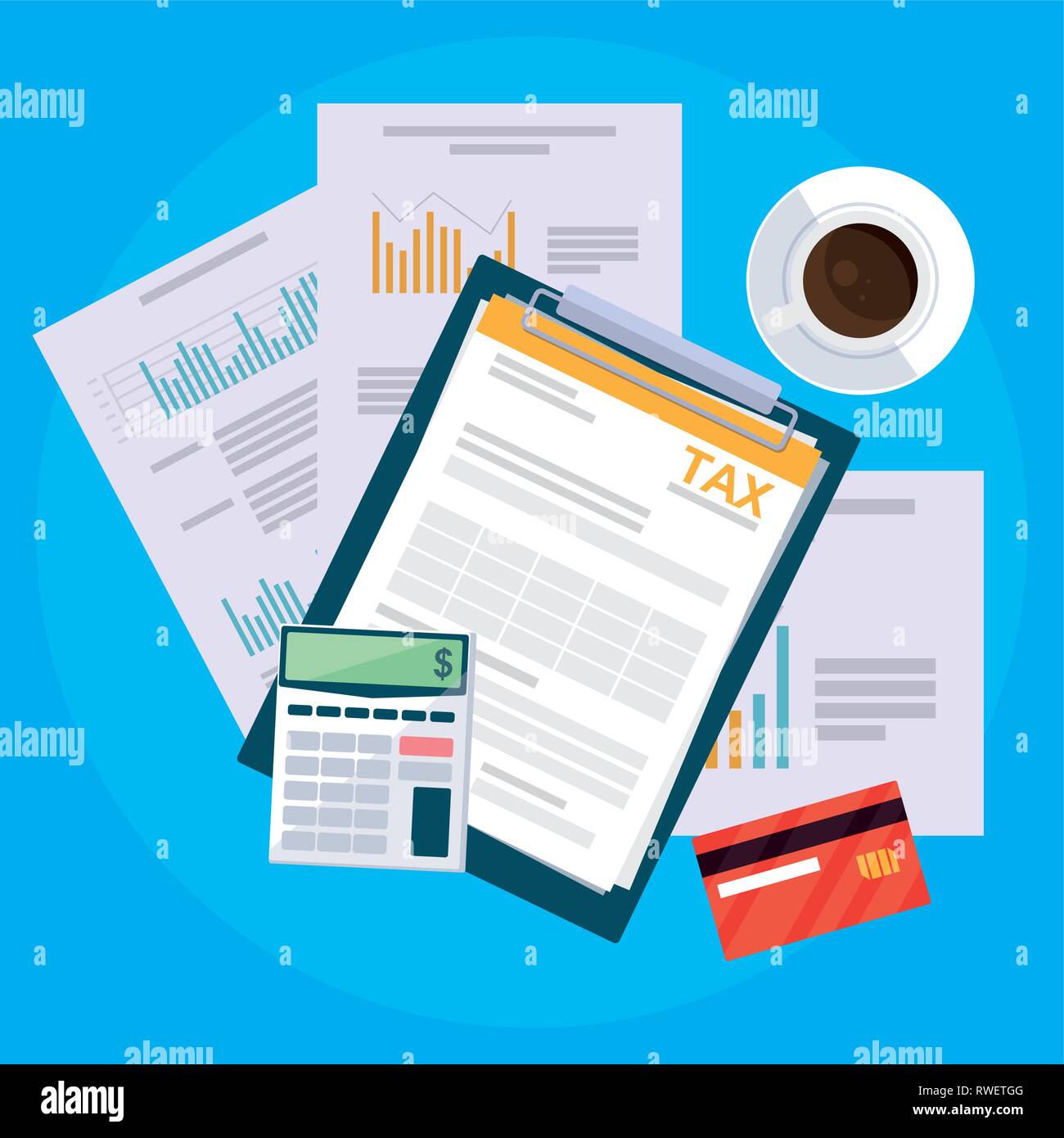 air view documents and office set items vector illustration design ...