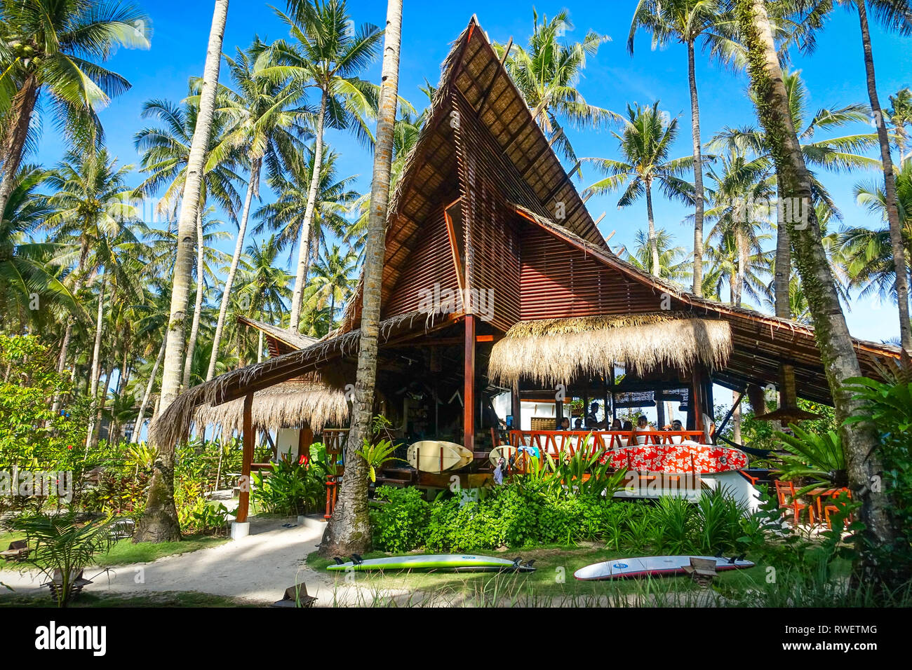Exotic Harana Surf Restaurant with Surfboards, Siargao, Philippines ...