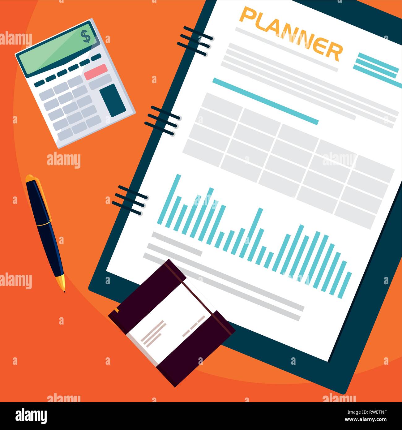 air view documents and office set items vector illustration design ...