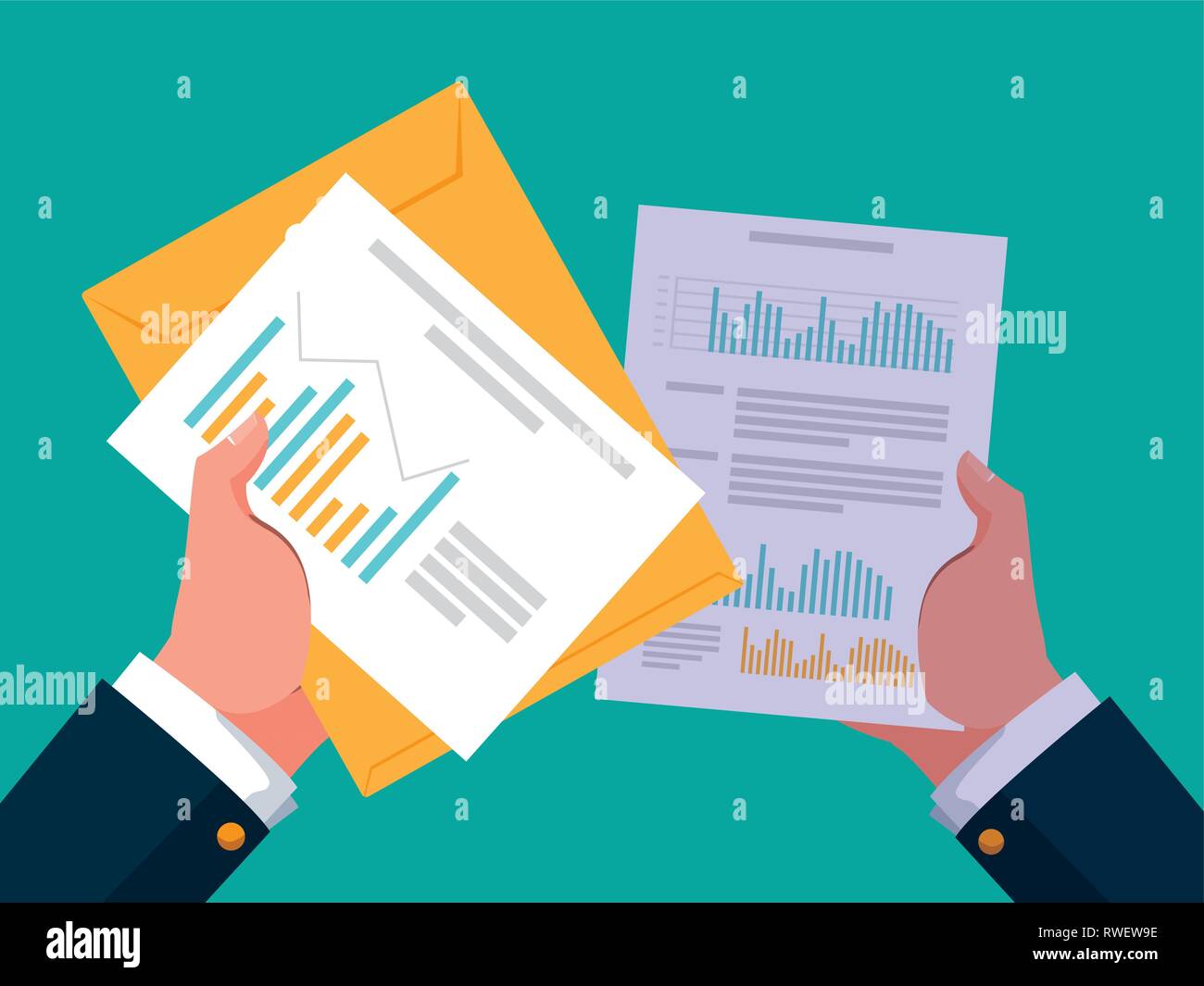 Human hands working documents Stock Vector Images - Alamy
