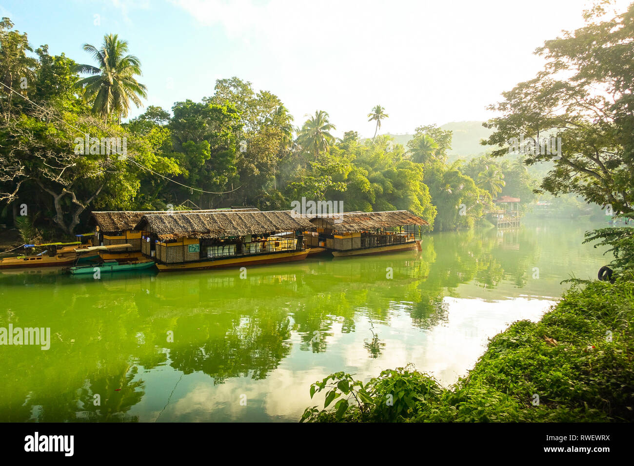 Exotic River Boat Tour and Tourists at Loboc - Bohol, Philippines Stock ...