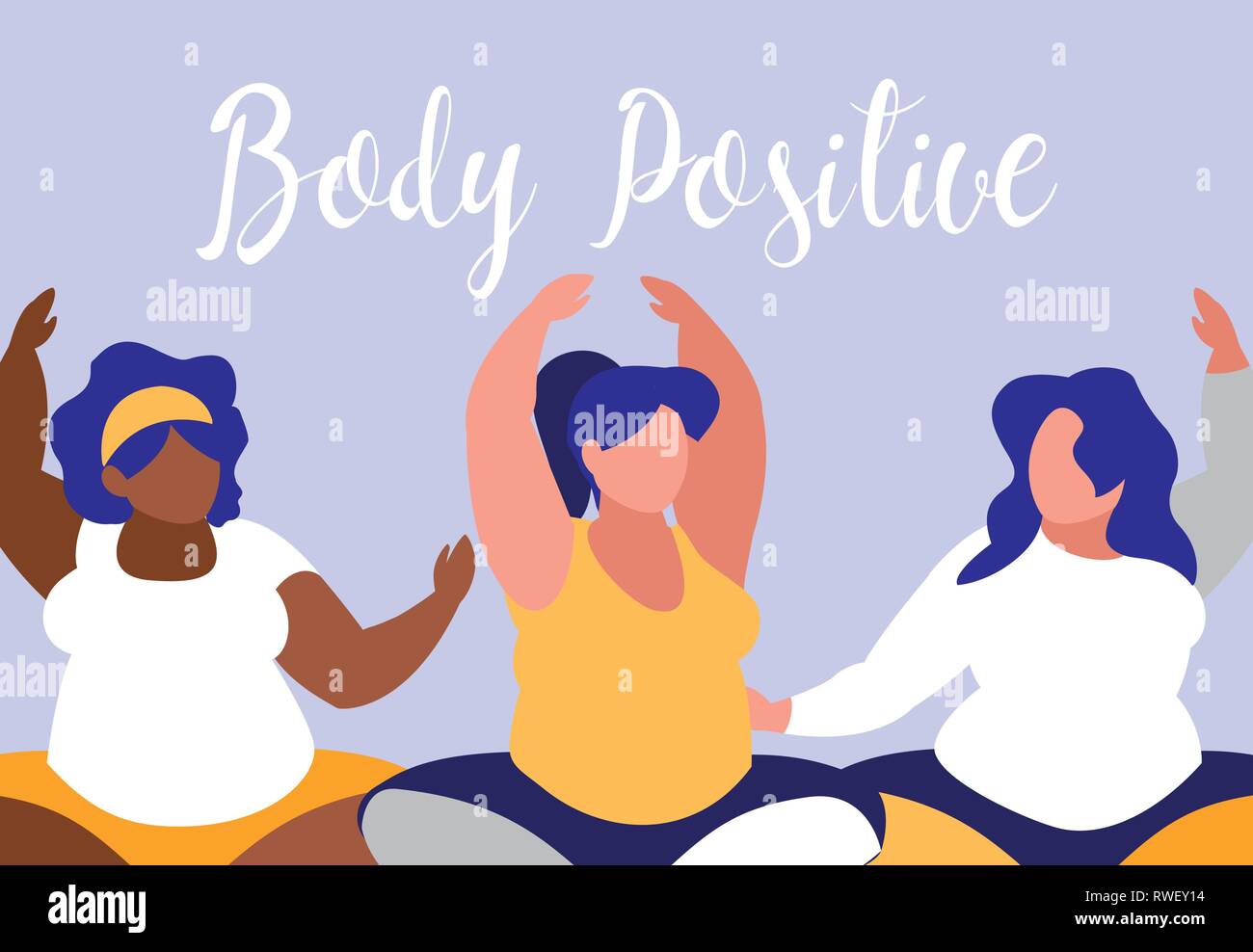 group of big women exercising body positive power vector illustration ...