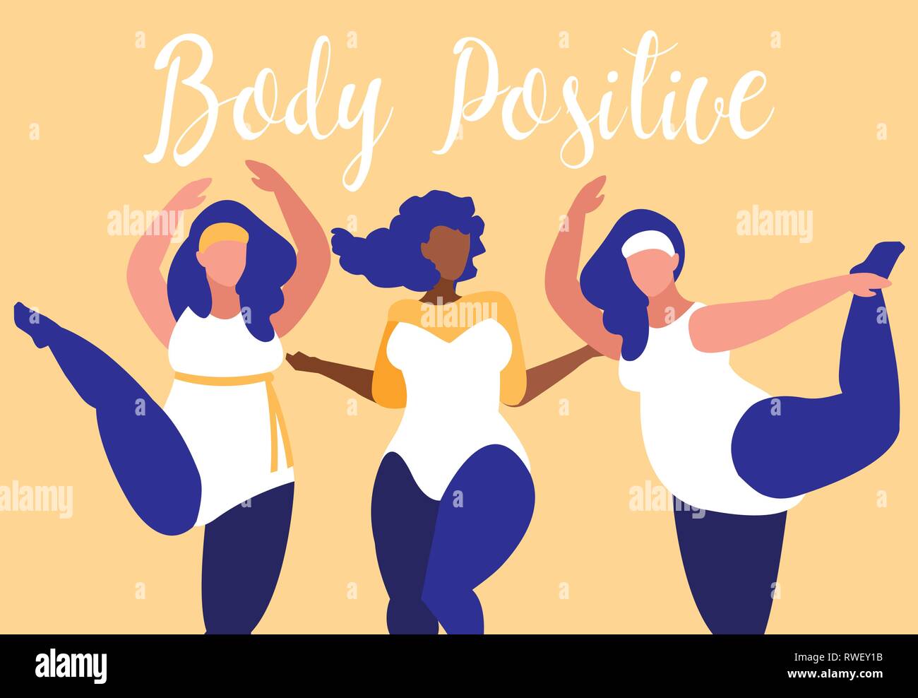 group of big women exercising body positive power vector illustration ...