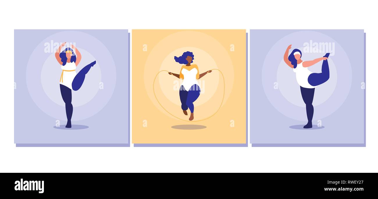 group of big women exercising body positive power vector illustration ...