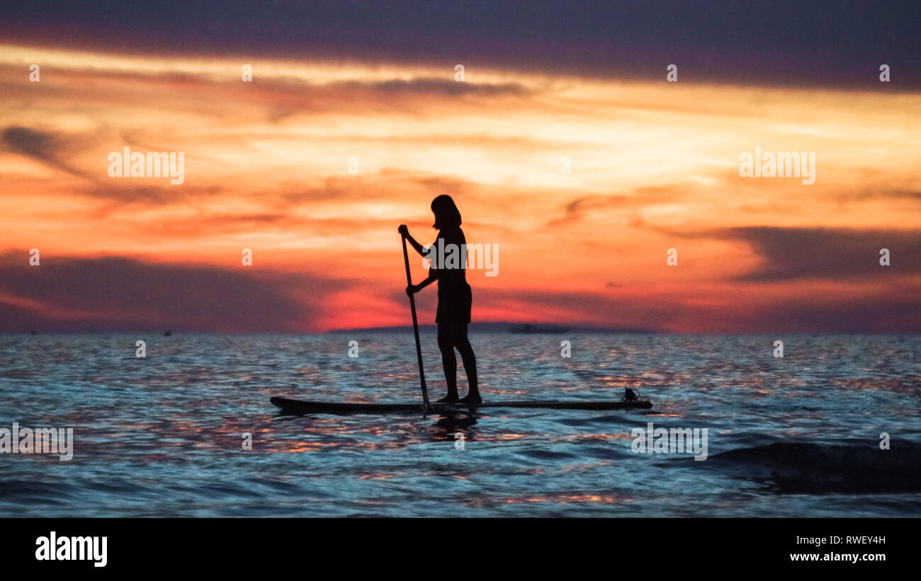 Woman Paddleboarder on Beach Sunset - Boracay Island, Panay ...