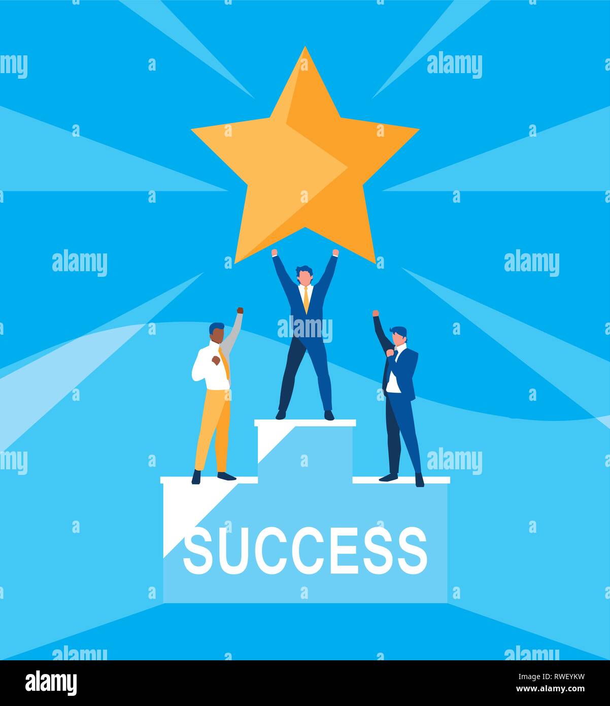 successful businessmen celebrating with star vector illustration design ...
