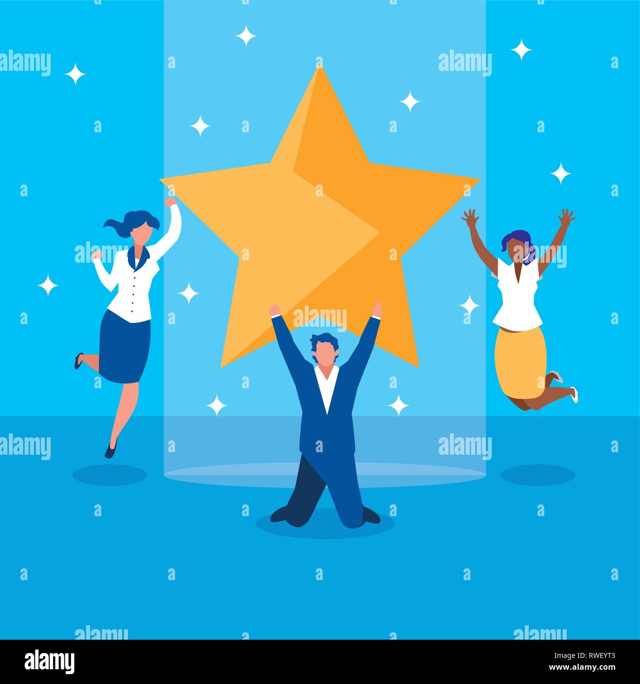 successful business people celebrating with star vector illustration ...