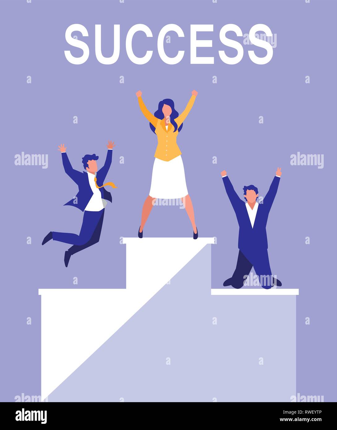 successful business people celebrating in stairs up vector illustration ...