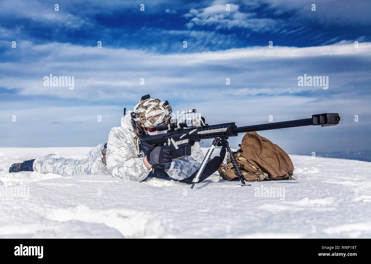 Army soldier with sniper rifle in action in the arctic Stock Photo - Alamy