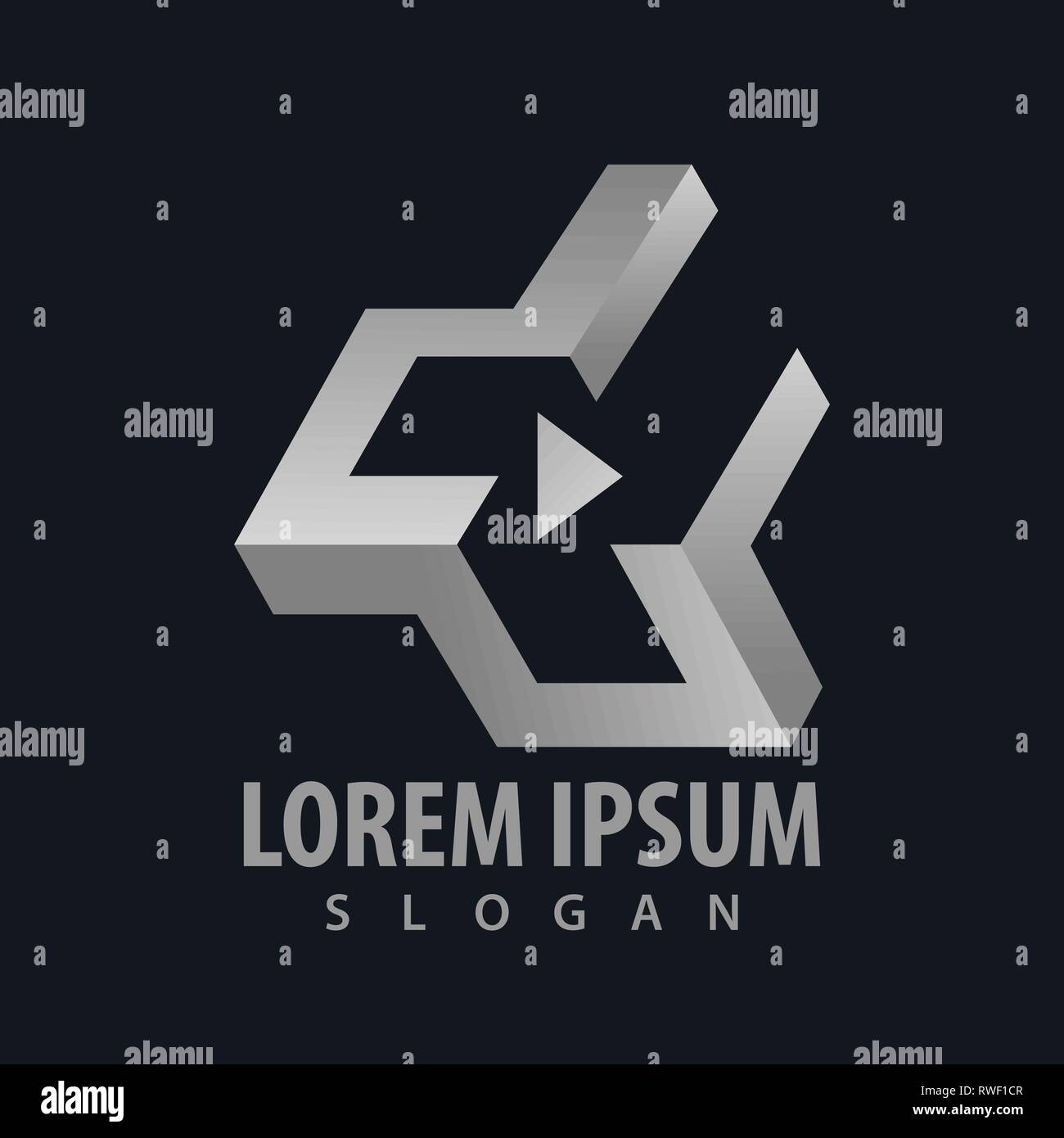 3D geometric media play logo concept design. Symbol graphic template ...