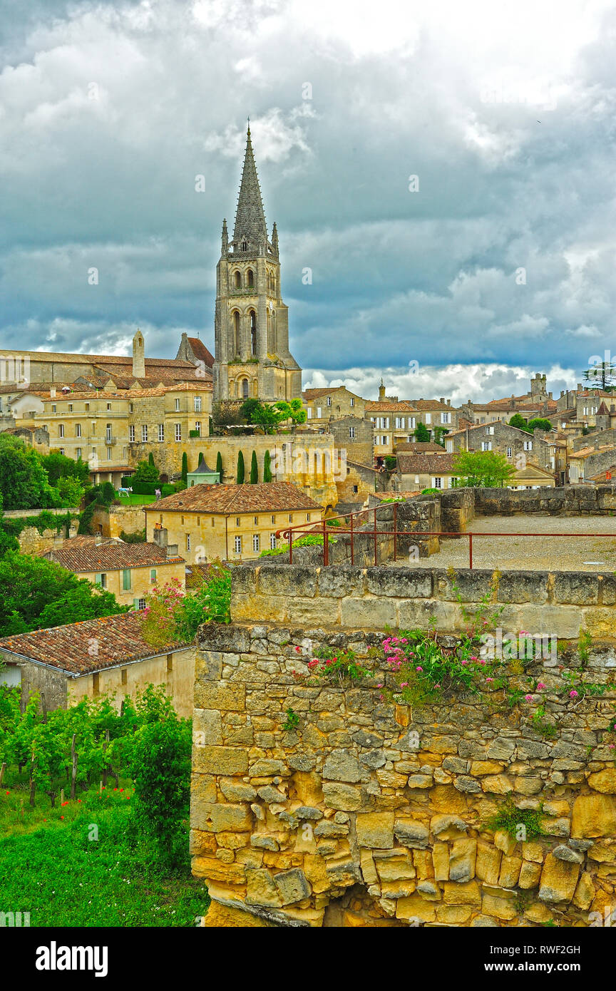town and Monolithic Church, Saint-Emilion, Gironde Department ...