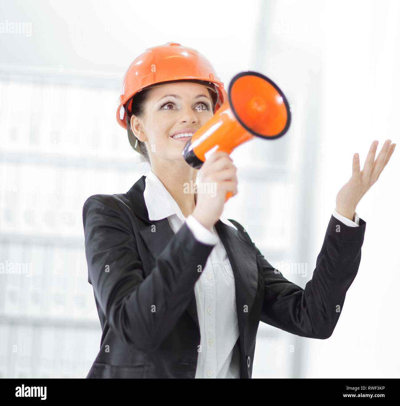Woman megaphone on office hi-res stock photography and images - Alamy
