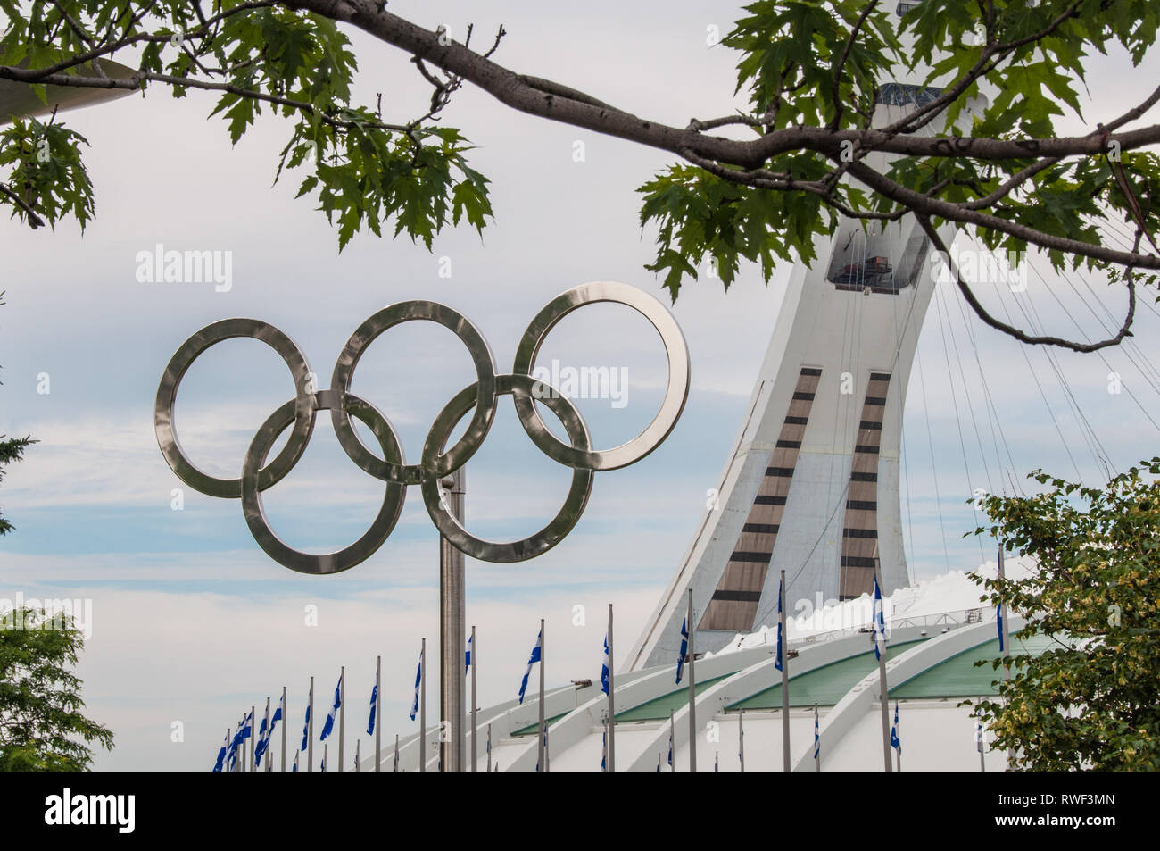 Montreal, Quebec Canada - June 27, 2010: The Olympic rings and rows of ...