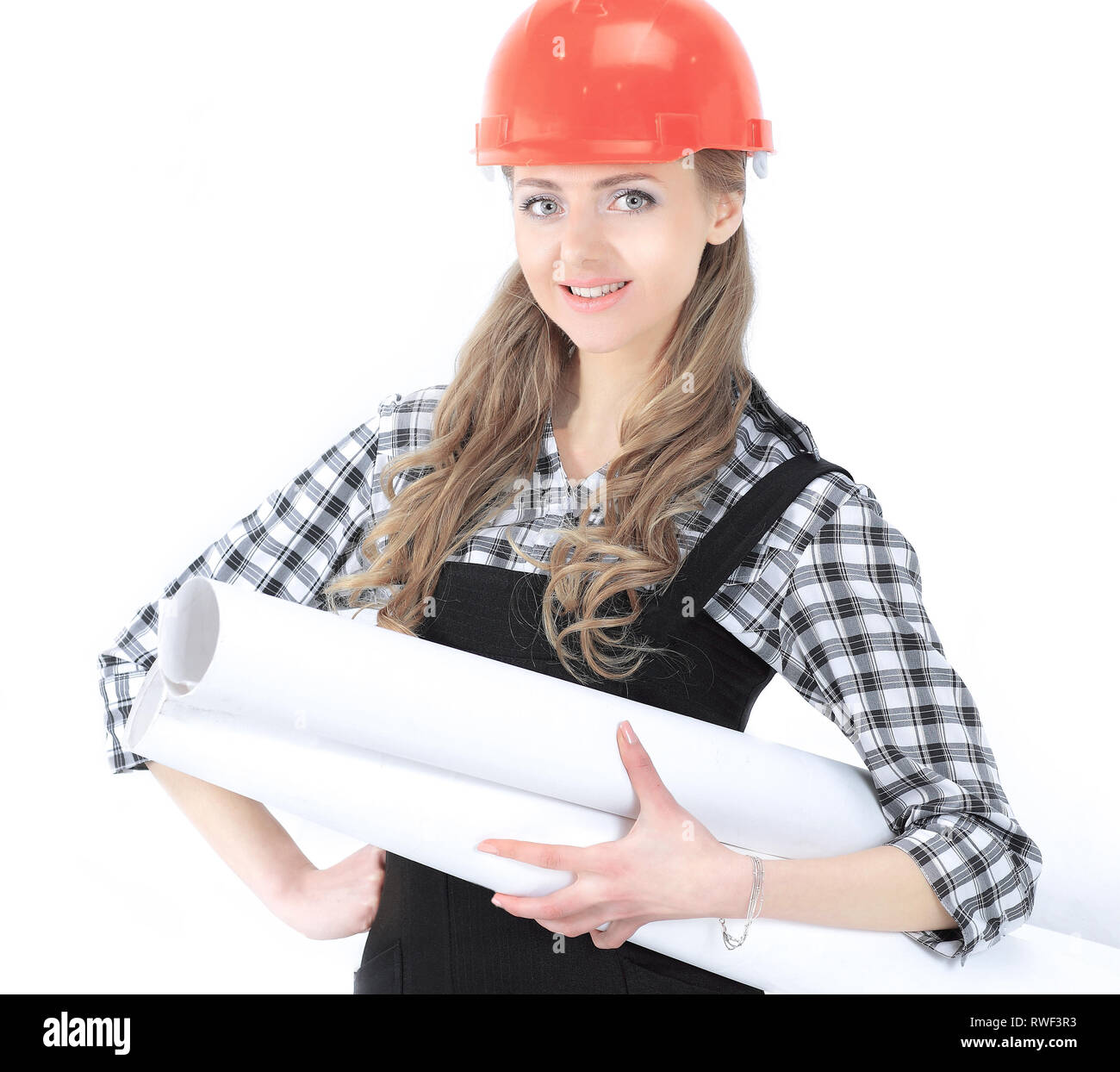young woman engineer architect with the drawings Stock Photo - Alamy