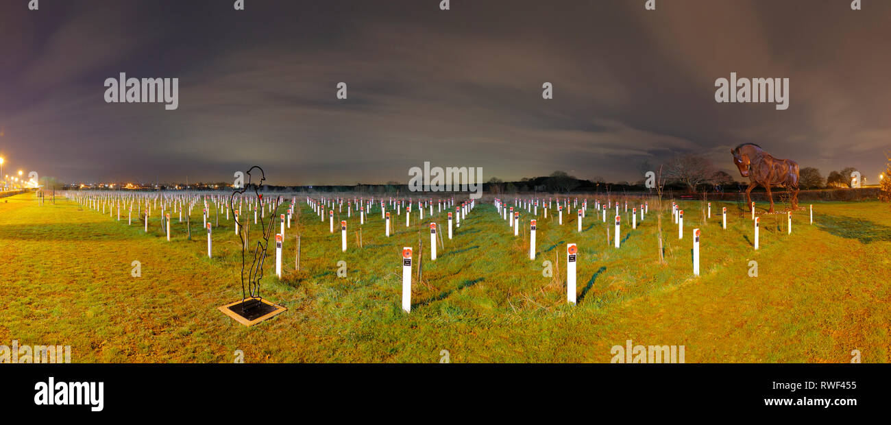 A panorama of War Horse & There But Not There war memorial at Mill Pond ...