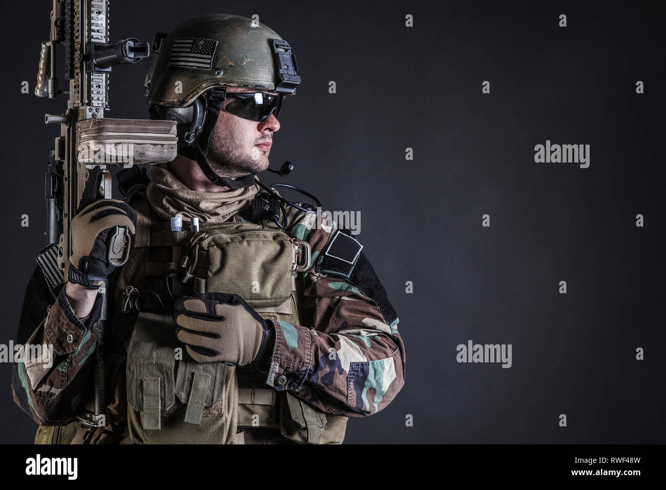 U.S. Marine Corps special operations command Marsoc raider with weapon ...