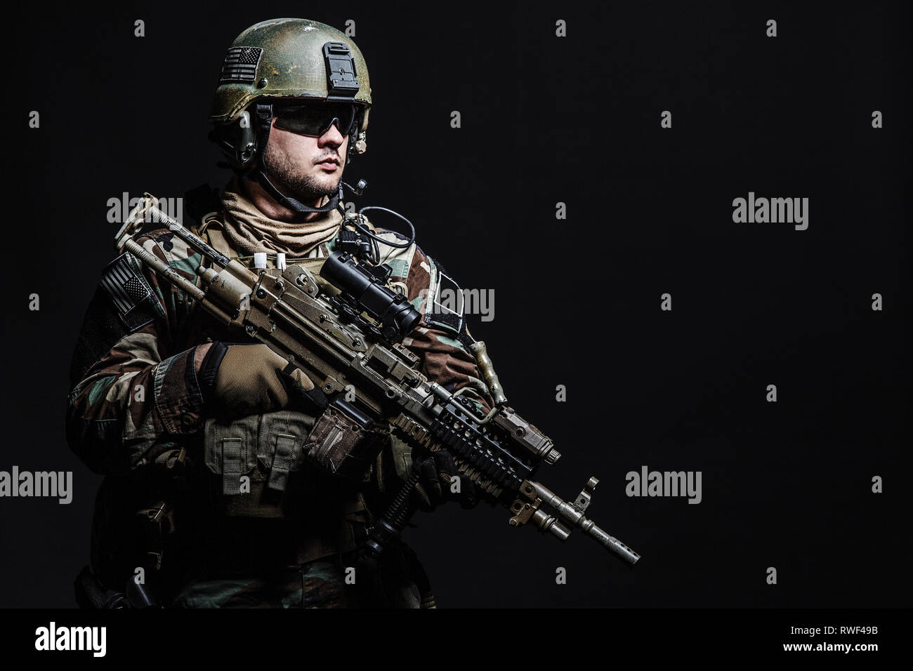 U.S. Marine Corps special operations command Marsoc raider with weapon ...