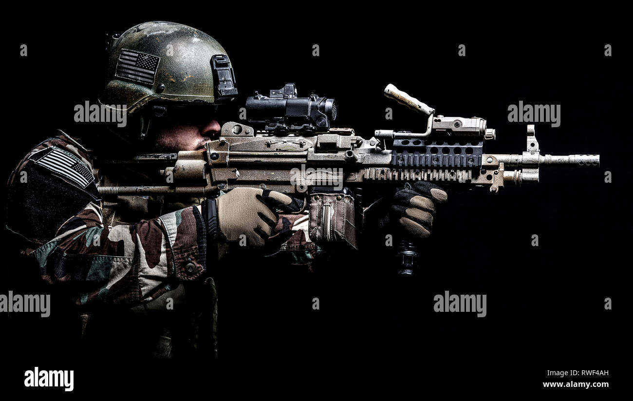 U.S. Marine Corps special operations command Marsoc raider with machine ...