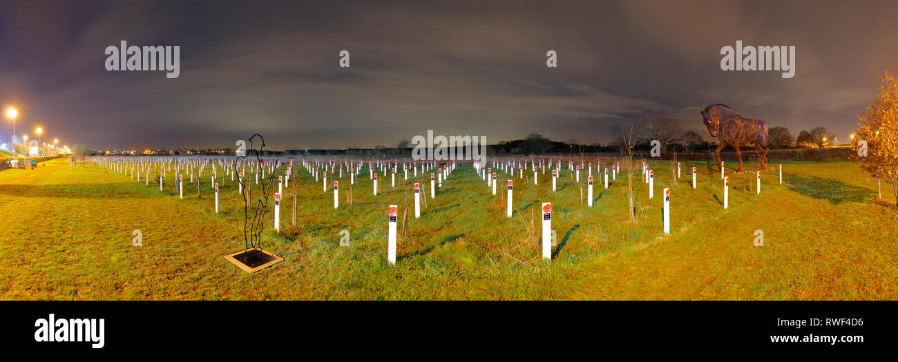A panorama of War Horse & There But Not There war memorial at Mill Pond ...