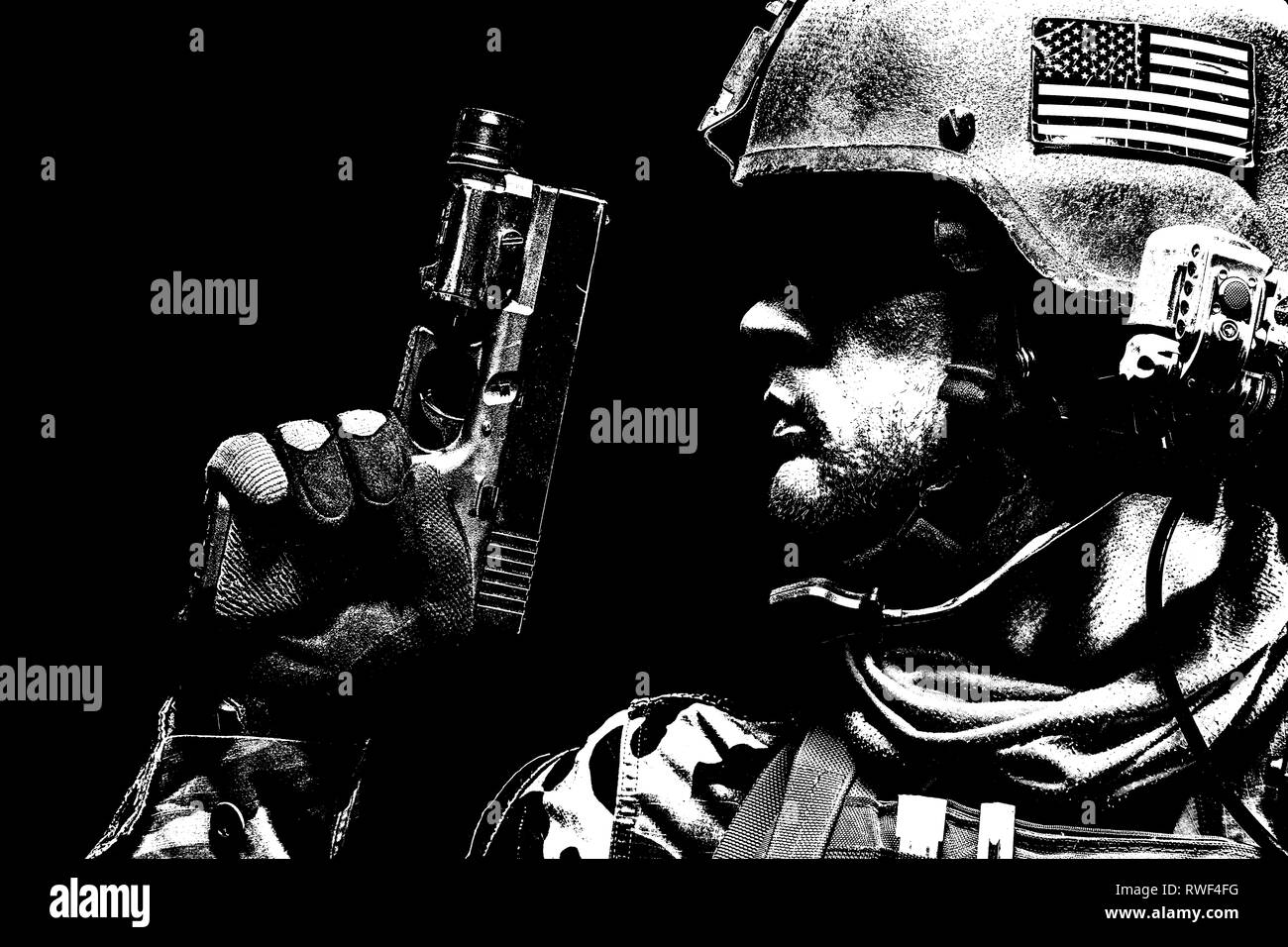 U.S. Marine Corps special operations command Marsoc raider with pistol ...