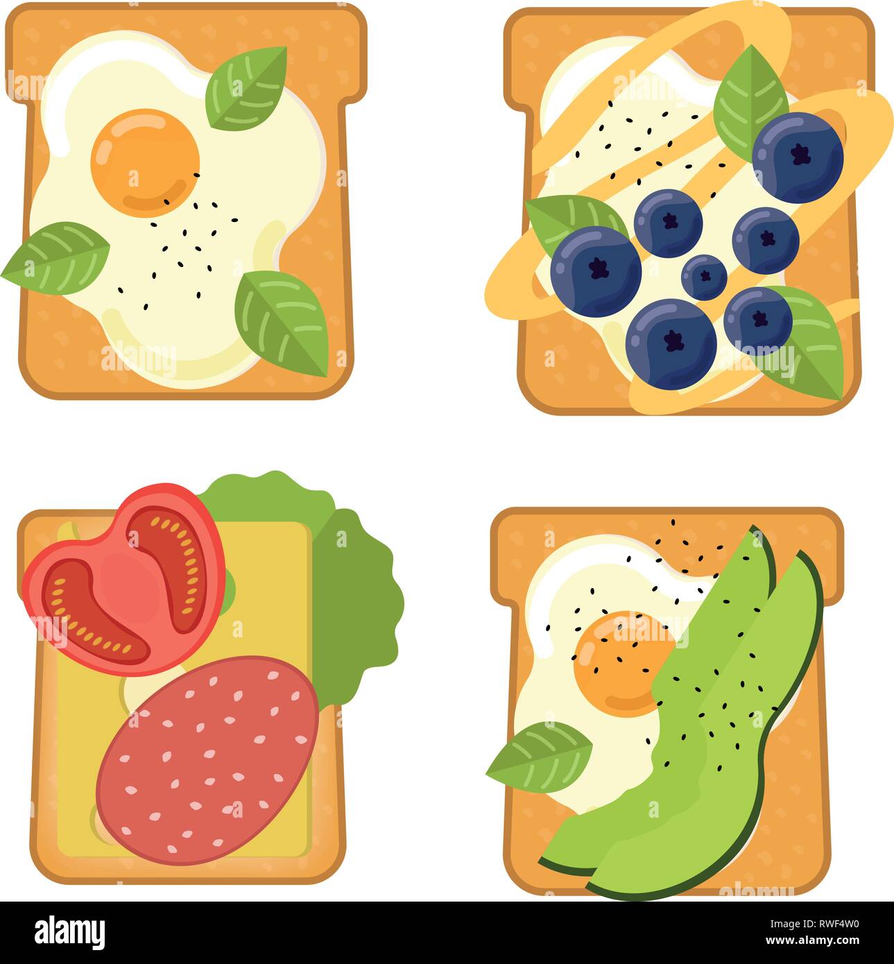 Set of sandwiches with different ingredients Toast with avocado, salami ...