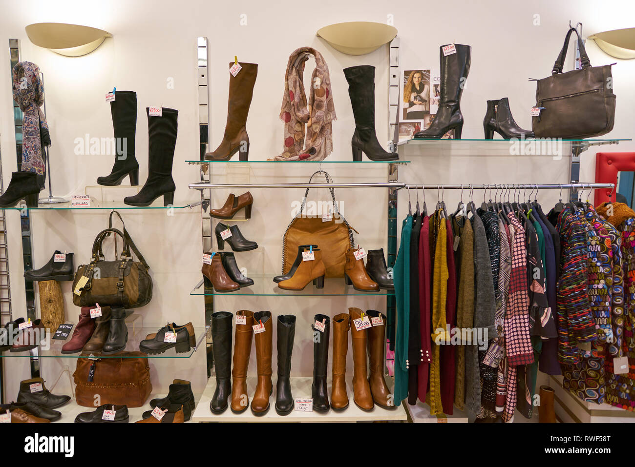 ROME, ITALY - CIRCA NOVEMBER, 2017: shoes on display at a shop in Rome ...