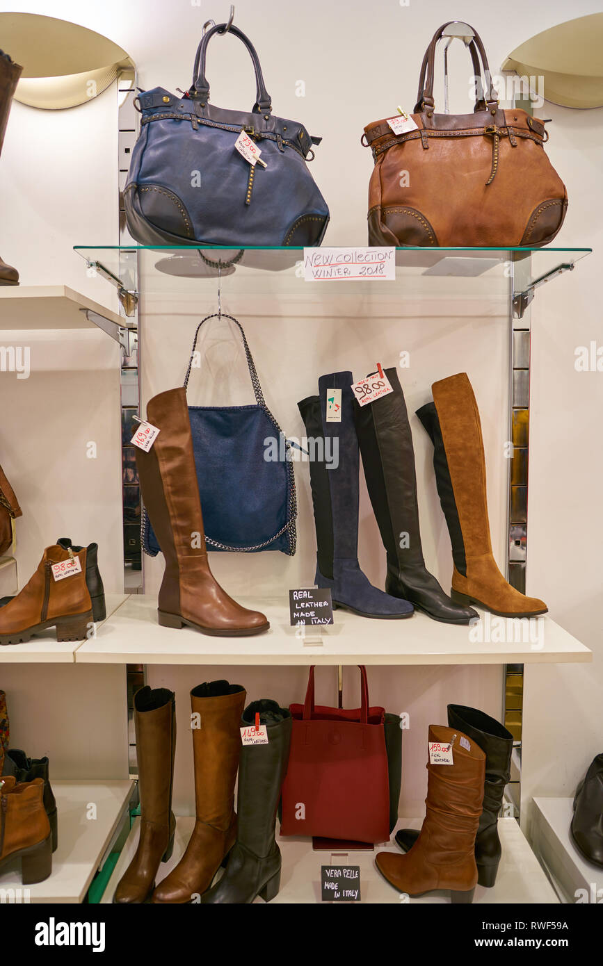 ROME, ITALY - CIRCA NOVEMBER, 2017: shoes on display at a shop in Rome ...