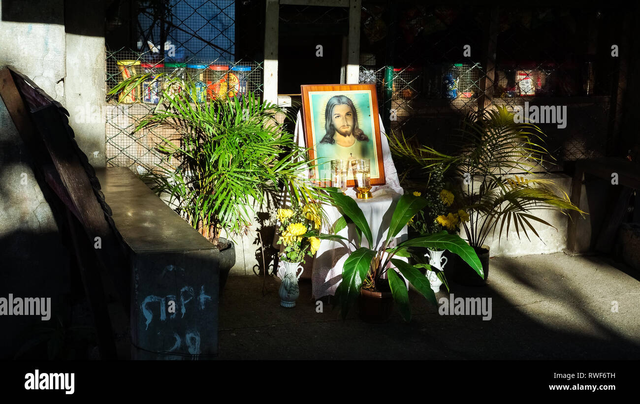 Christ Portrait and Altar With Dramatic Light, During Religious ...