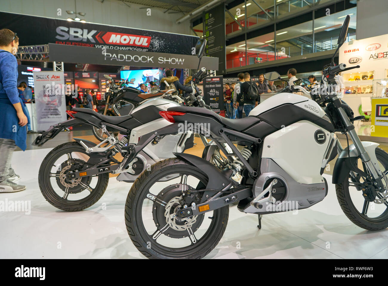 MILAN, ITALY - NOVEMBER 11, 2017: Super Soco stand during EICMA 2017 ...